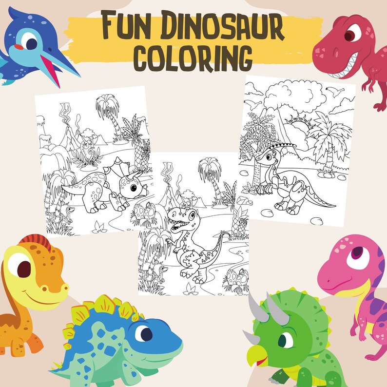 Awesome Dinosaur Coloring Pages Printable Dinosaur Coloring - Etsy