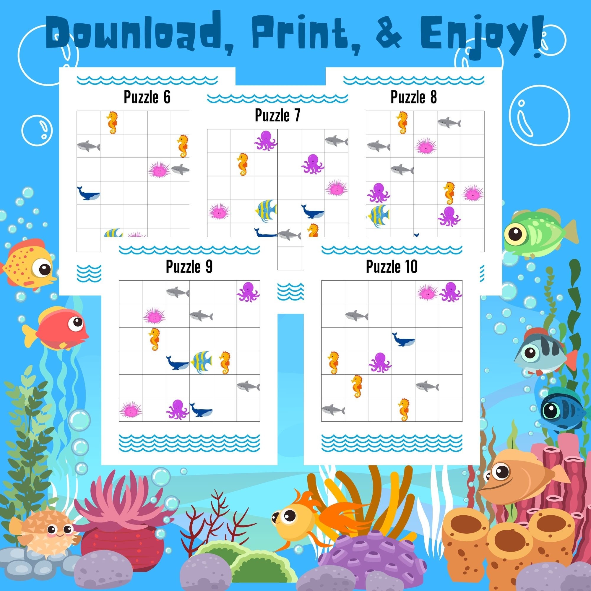 Ocean Animals Sudoku Puzzles: Kids Printable Activity (PDF) - Etsy