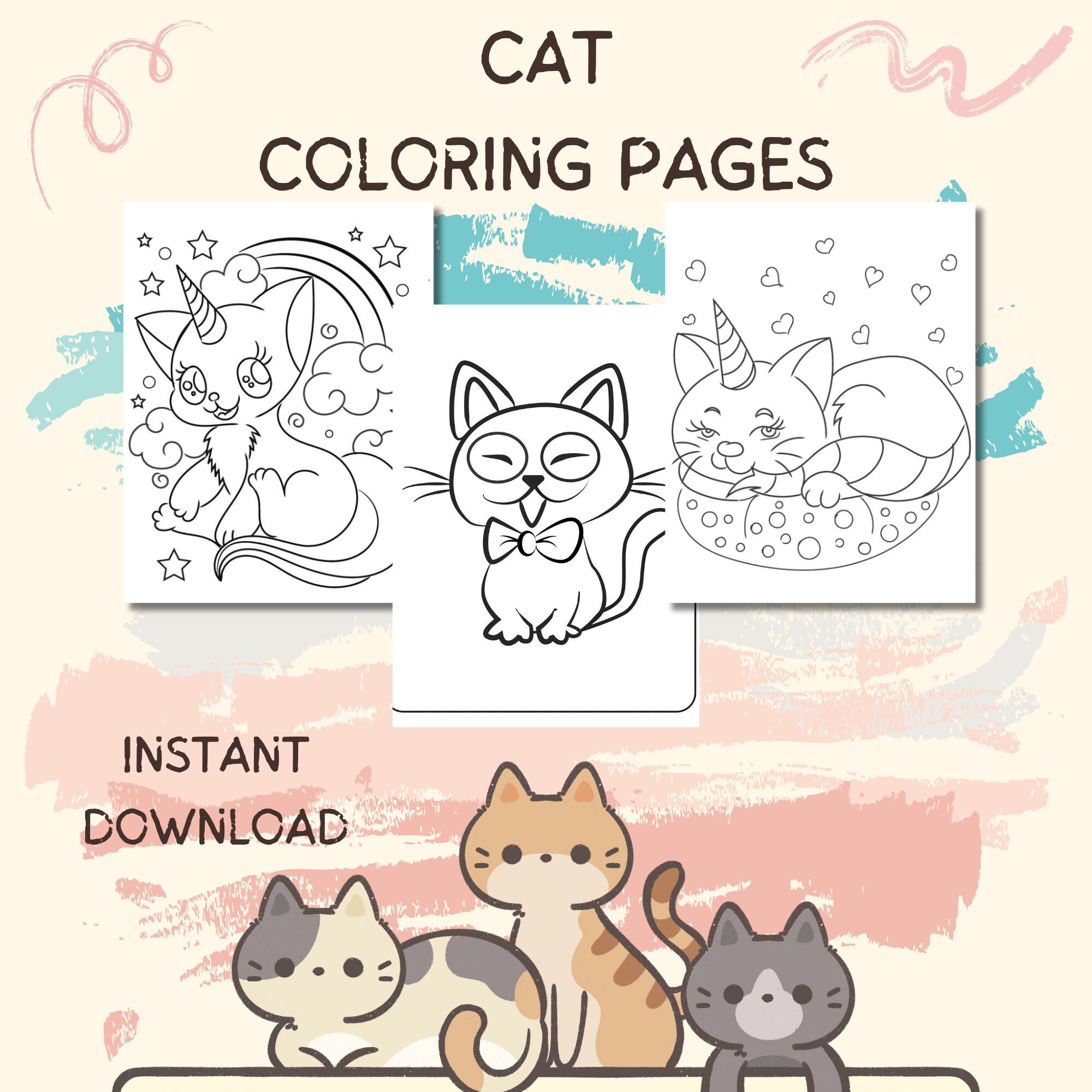 Kitten Coloring Pages, Cute Cat Coloring Pages,unicorn Kitty,kitty ...