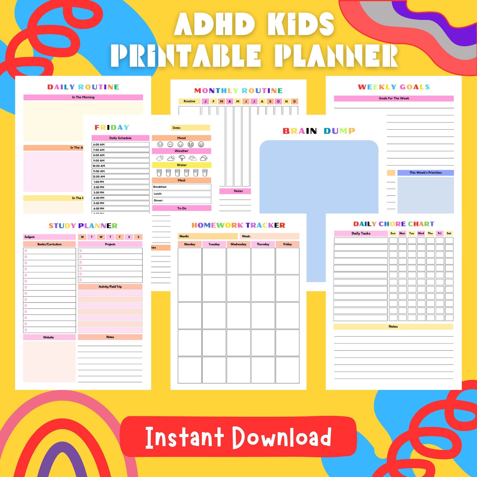 Organizational Skills, ADHD Printable Planner for Kids,adhd Planner ...