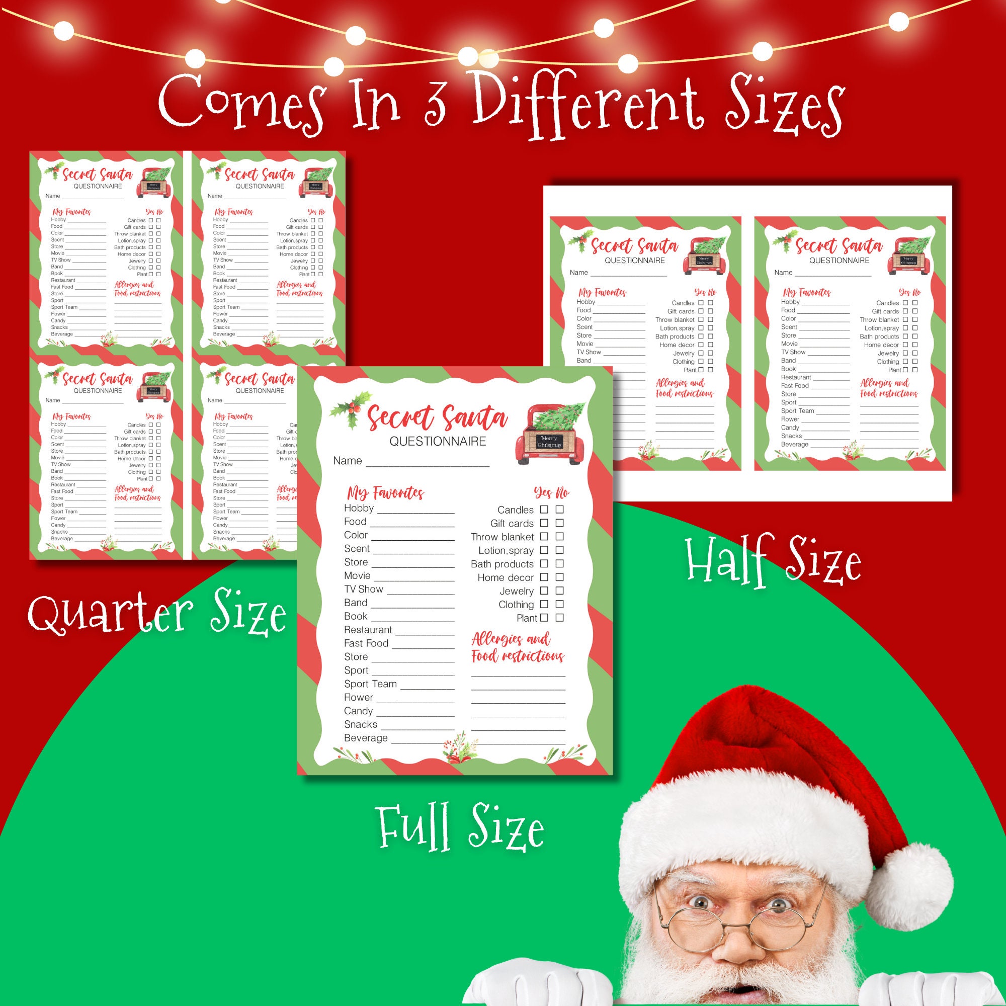 Secret Santa Questionnaire, Holiday Gift Exchange Form, Office Party ...