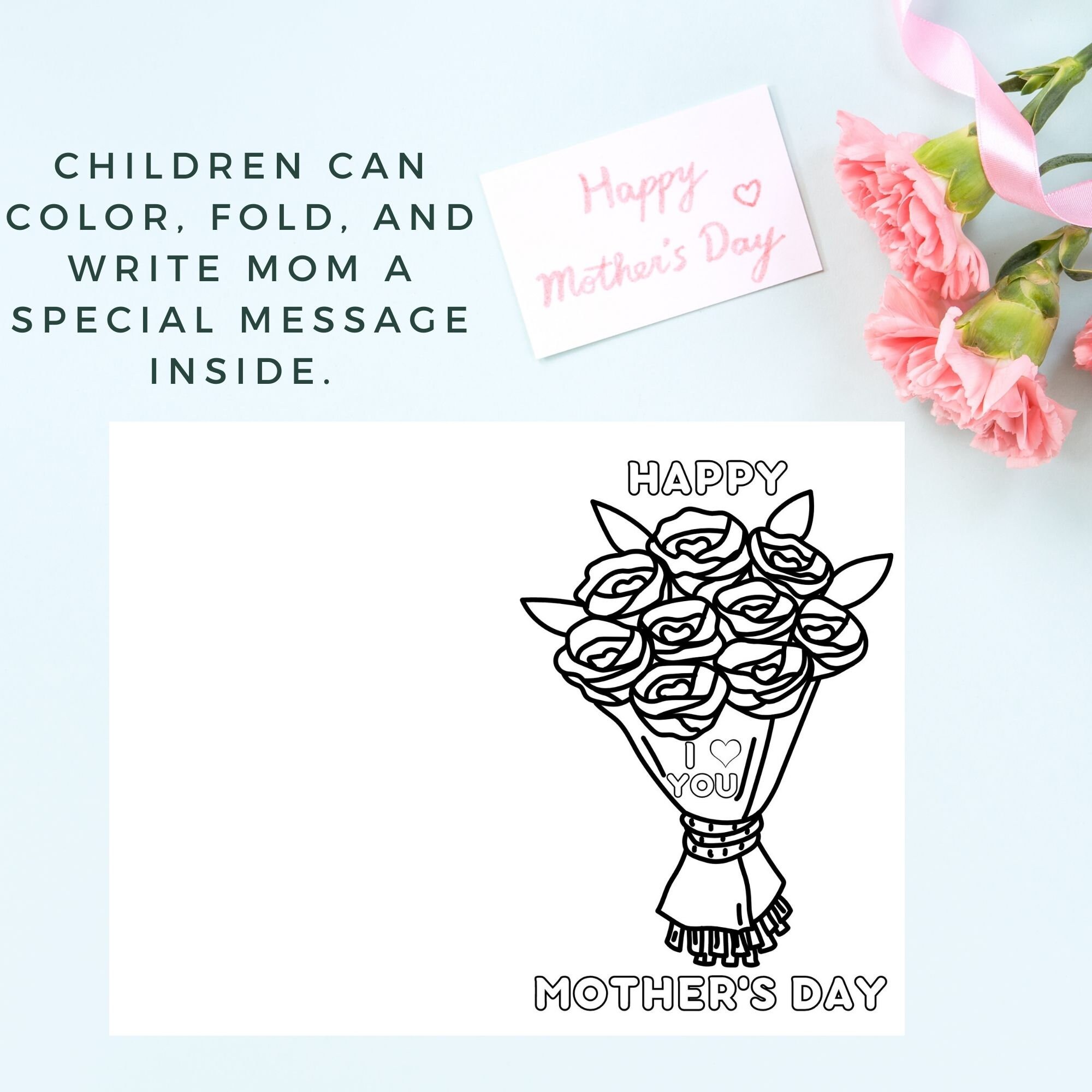 Mothers Day Card Coloring Page, Coloring Activity for Mothers Day ...