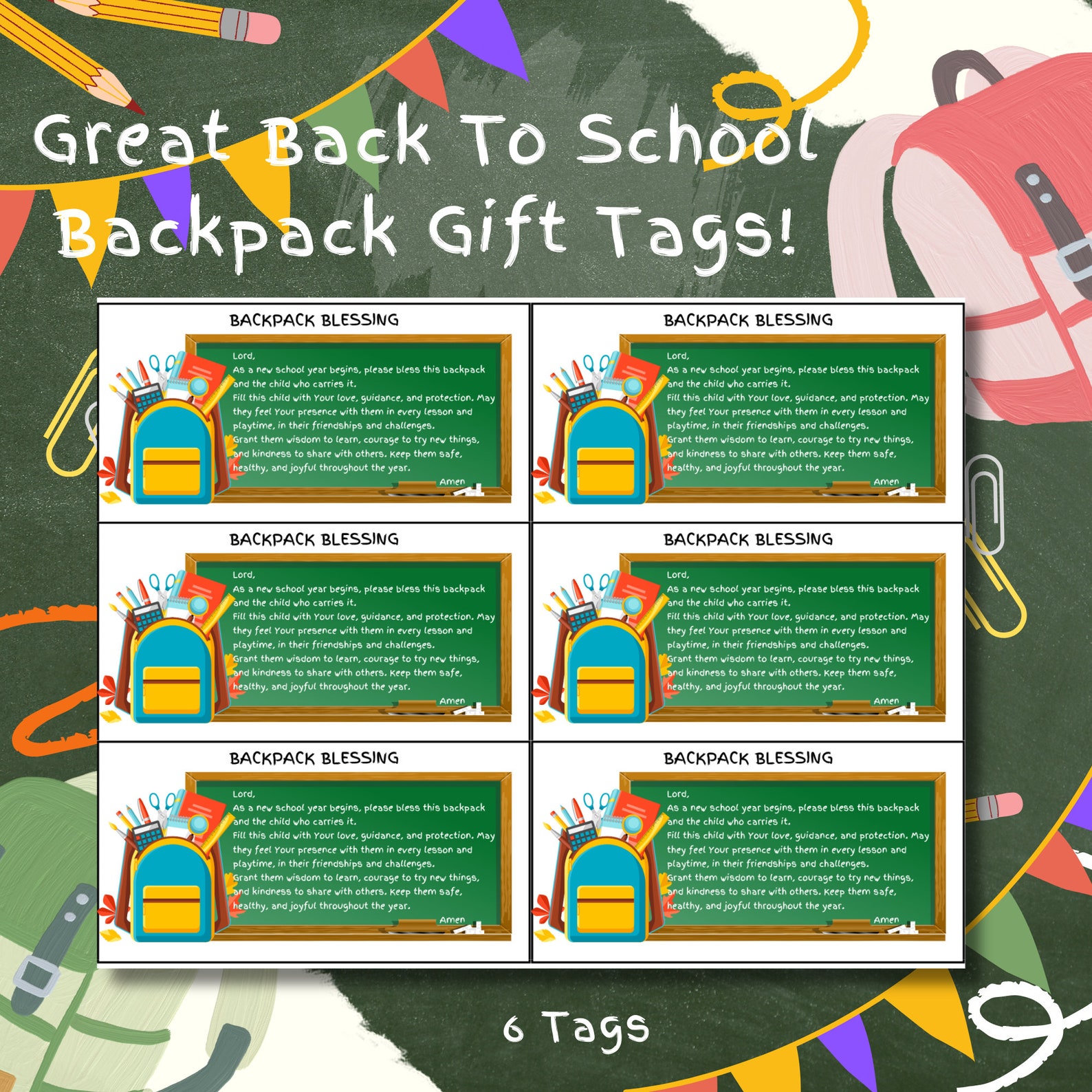 Backpack Blessing Tags: First Day of School Prayer (digital Download ...