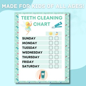 Kids Teeth Cleaning Chart, Brushing Teeth Chart, Oral Hygiene, Brush ...