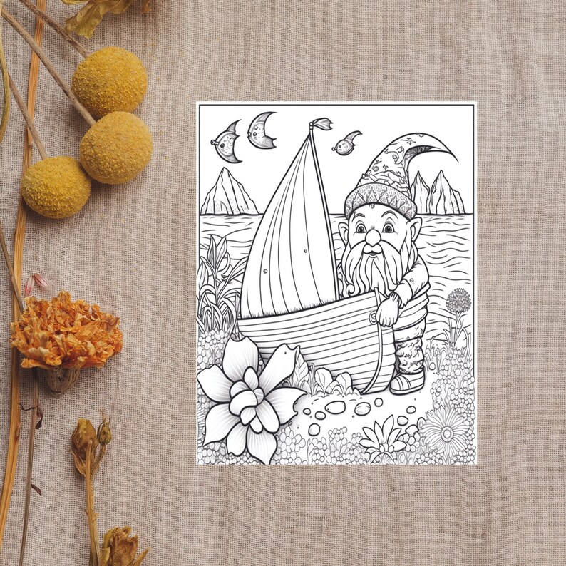 Garden Gnome Coloring Pagegnome Coloring Pagesgnomes - Etsy