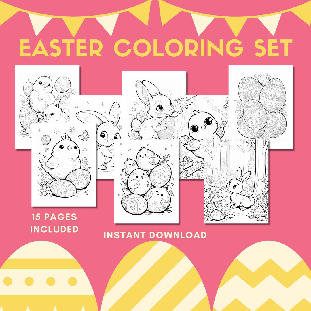 Easter Coloring Pages: Bunnies, Chicks, and Eggs (digital Download) - Etsy