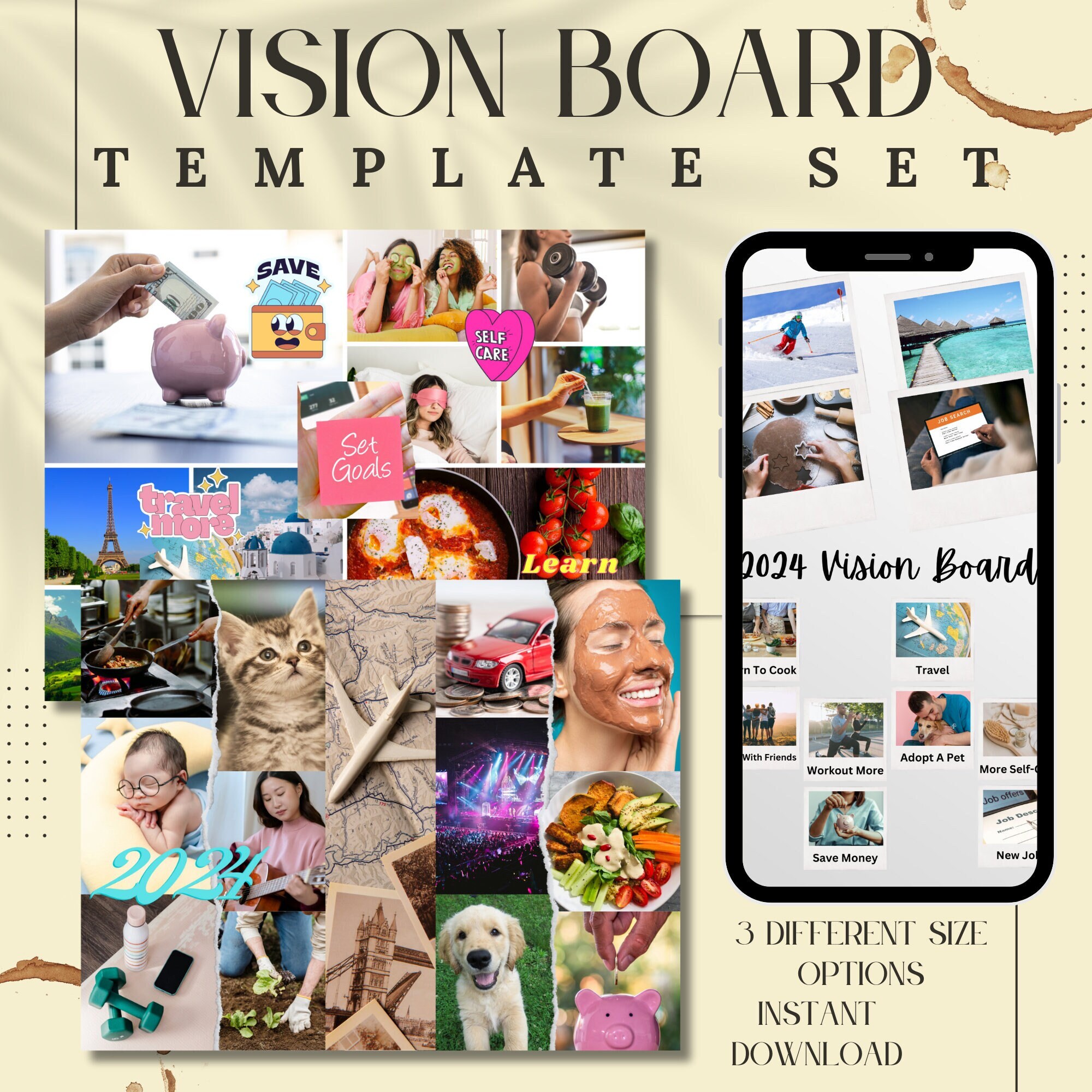 2024 Vision Board Template Bundle: Printable Manifestation Kit (digital ...