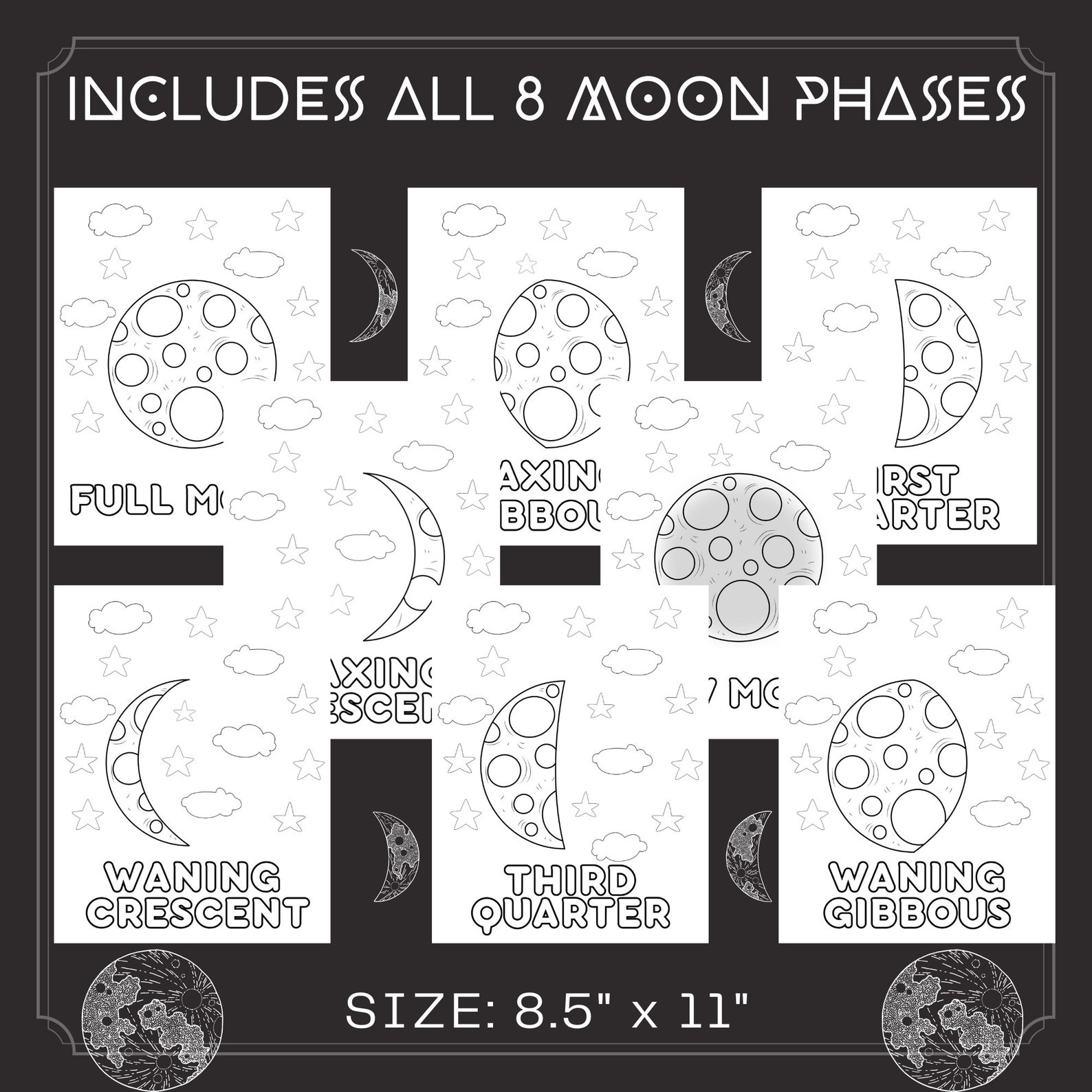 Waxing Gibbous, Waning Crescent, Moon Coloring Pages, Cresent Moon ...