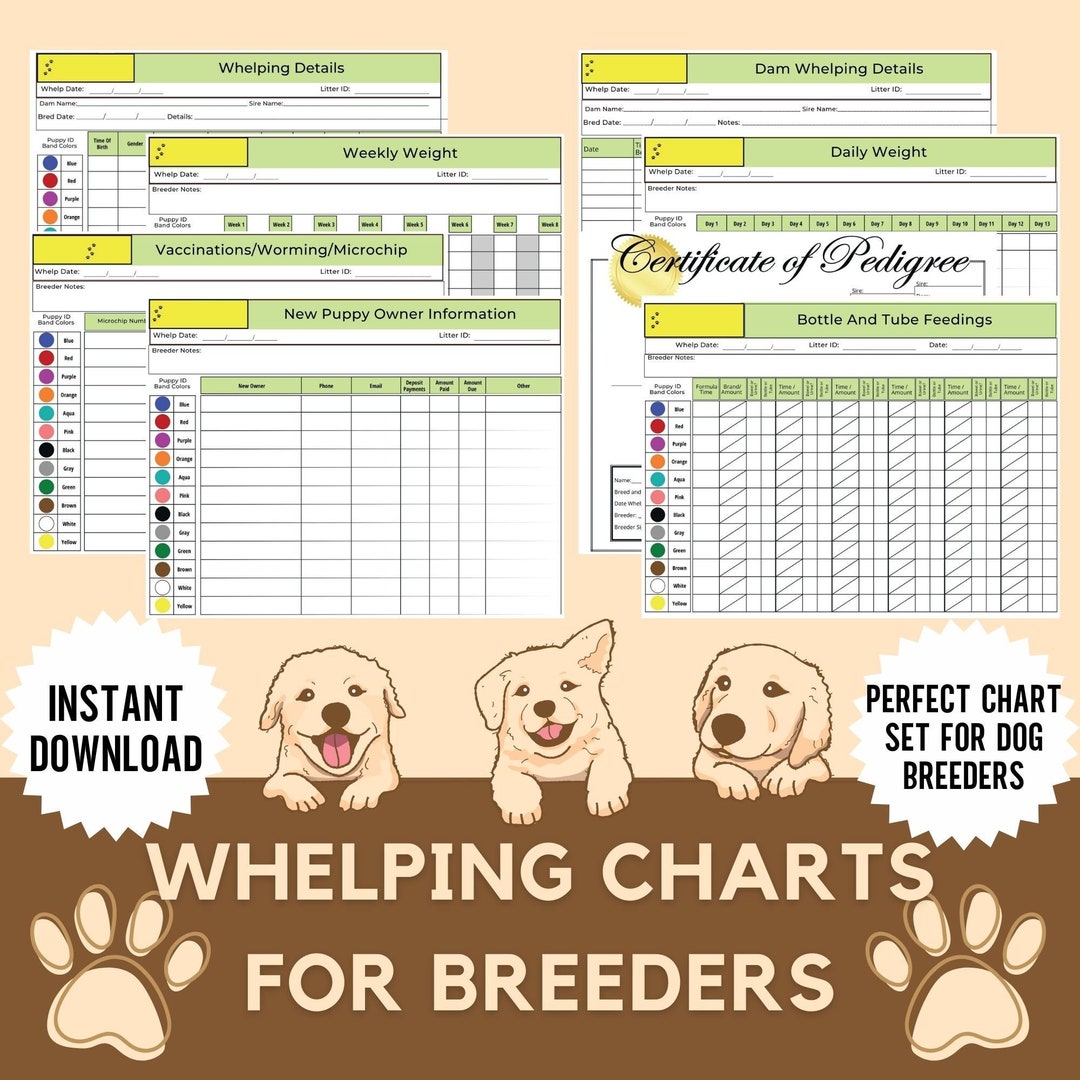 Dog Breeder Forms: Whelping Charts, Pedigree Certificate (digital ...