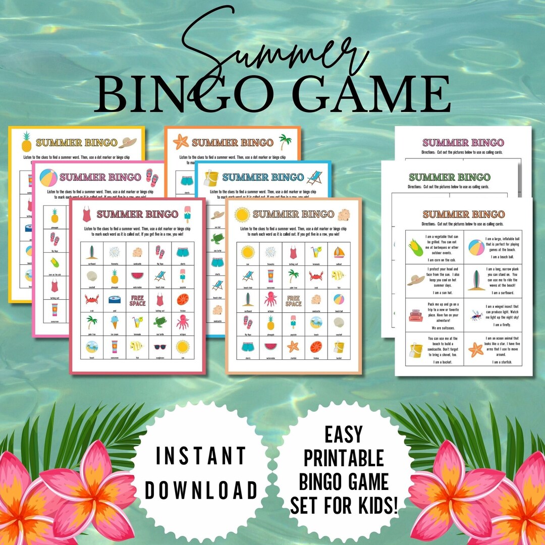 Summer Bingo Game for Kids, Printable Summer Bingo Cards, Summer Bingo ...