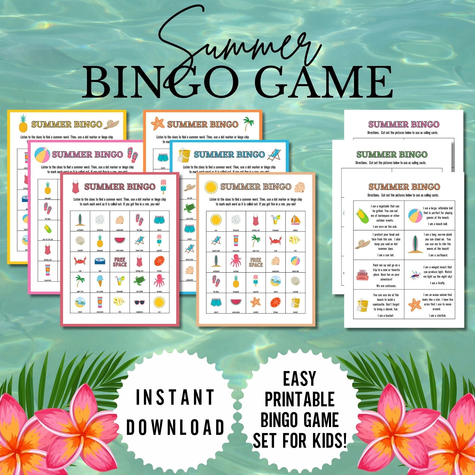 Summer Bingo Game for Kids, Printable Summer Bingo Cards, Summer Bingo ...