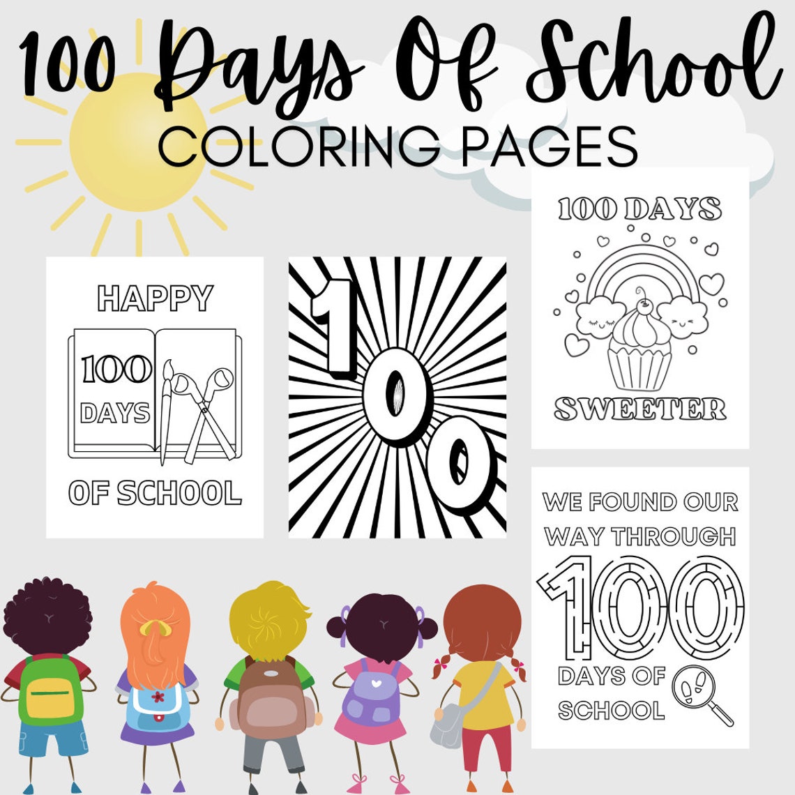 100 Days of School Coloring Pages, Education Celebration, Teacher ...