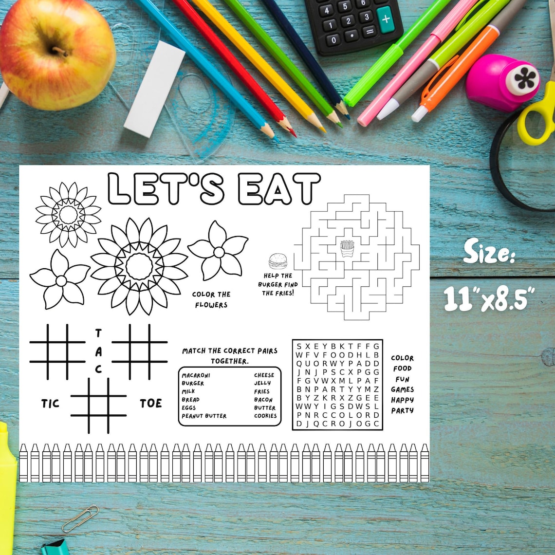 Placemat Activity Sheet,entertainment Sheets,placemat Printable ...