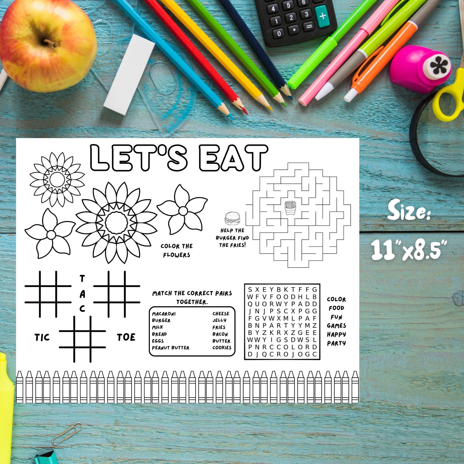 Placemat Activity Sheet,entertainment Sheets,placemat Printable ...