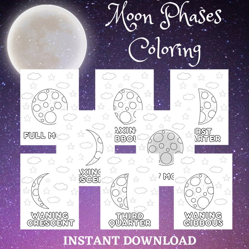 Moon Phases Coloring Pages: Montessori Learning (digital Download) - Etsy