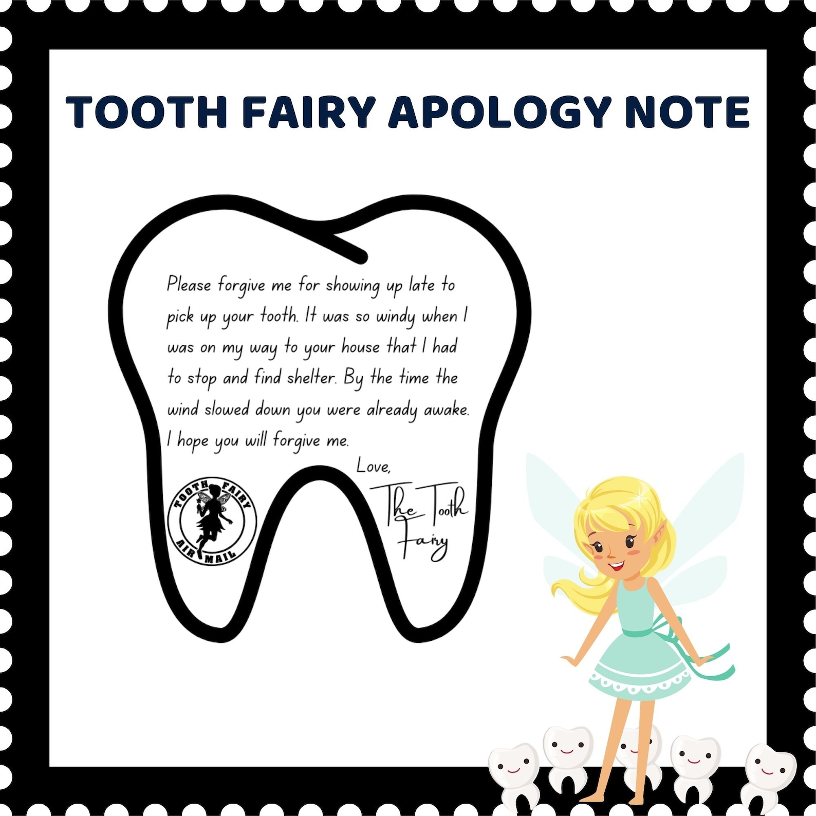Late Tooth Fairy,tooth Fairy Apology Letter,note From Tooth Fairy ...