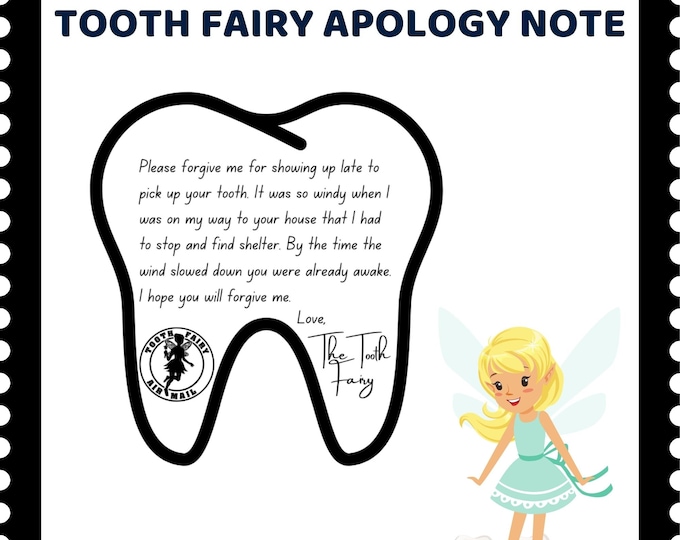 Mini Tooth Fairy Sorry I’m Late Note,tooth Fairy Apology Letter ...