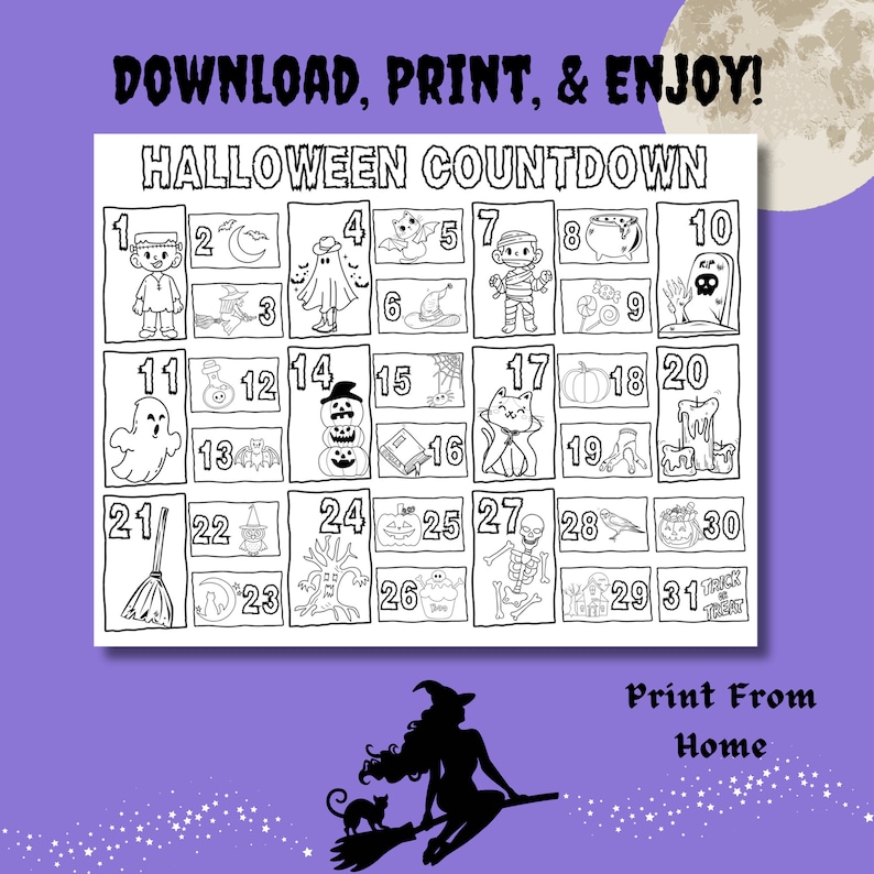 Halloween Countdown Calendar: Coloring & Sticker Activity (digital ...