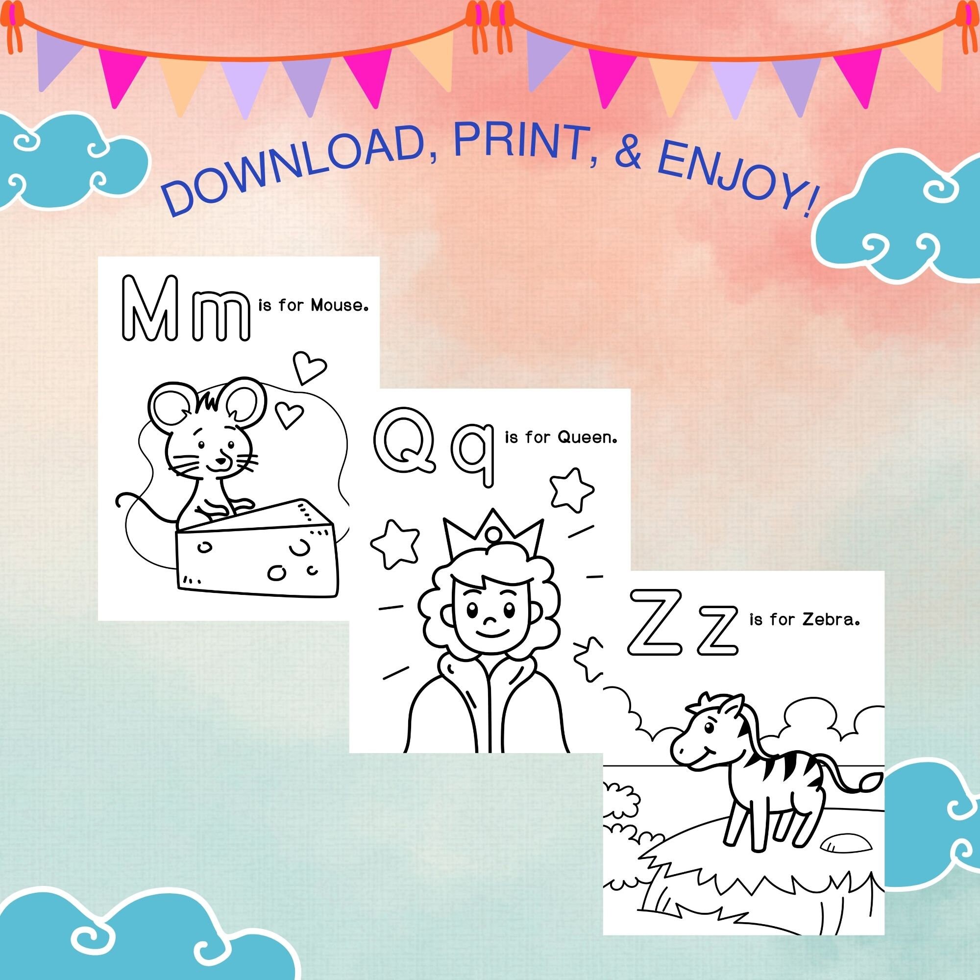 Alphabet Coloring Pages: 26 Printable Worksheets (PDF) - Etsy