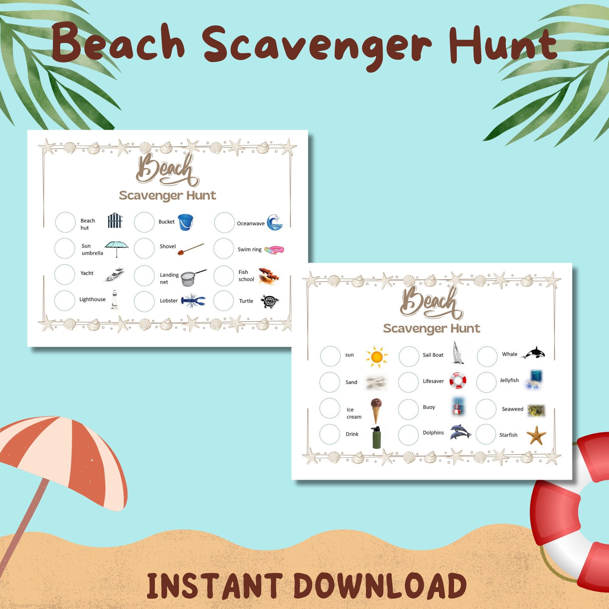 Summer Beach Scavenger Hunt, Printable Beach Scavenger Hunt, Outdoor ...
