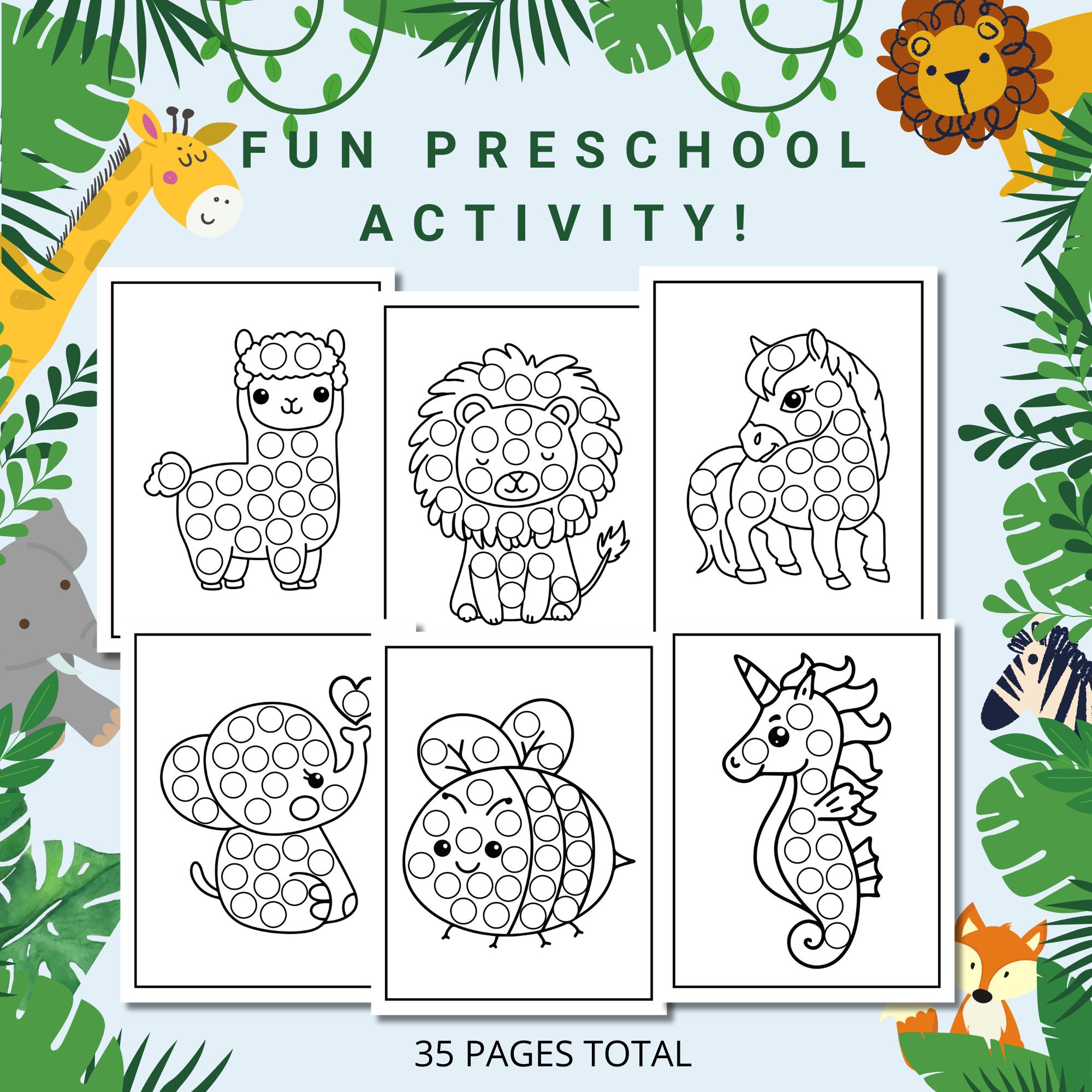 Animal Dot Marker Coloring Pages: Kids Activity Book (digital Download ...