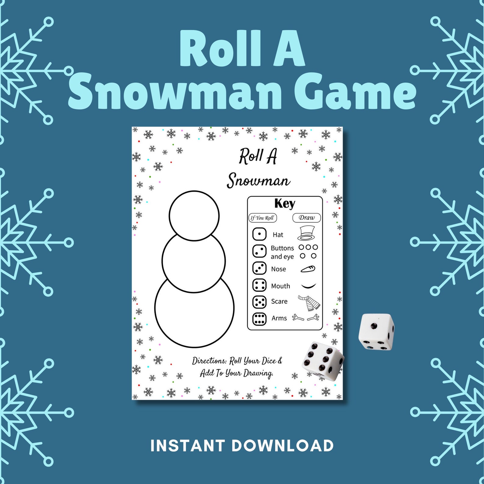 Roll A Snowman Game Printable, Roll A Snowman Game, Build A Snowman ...