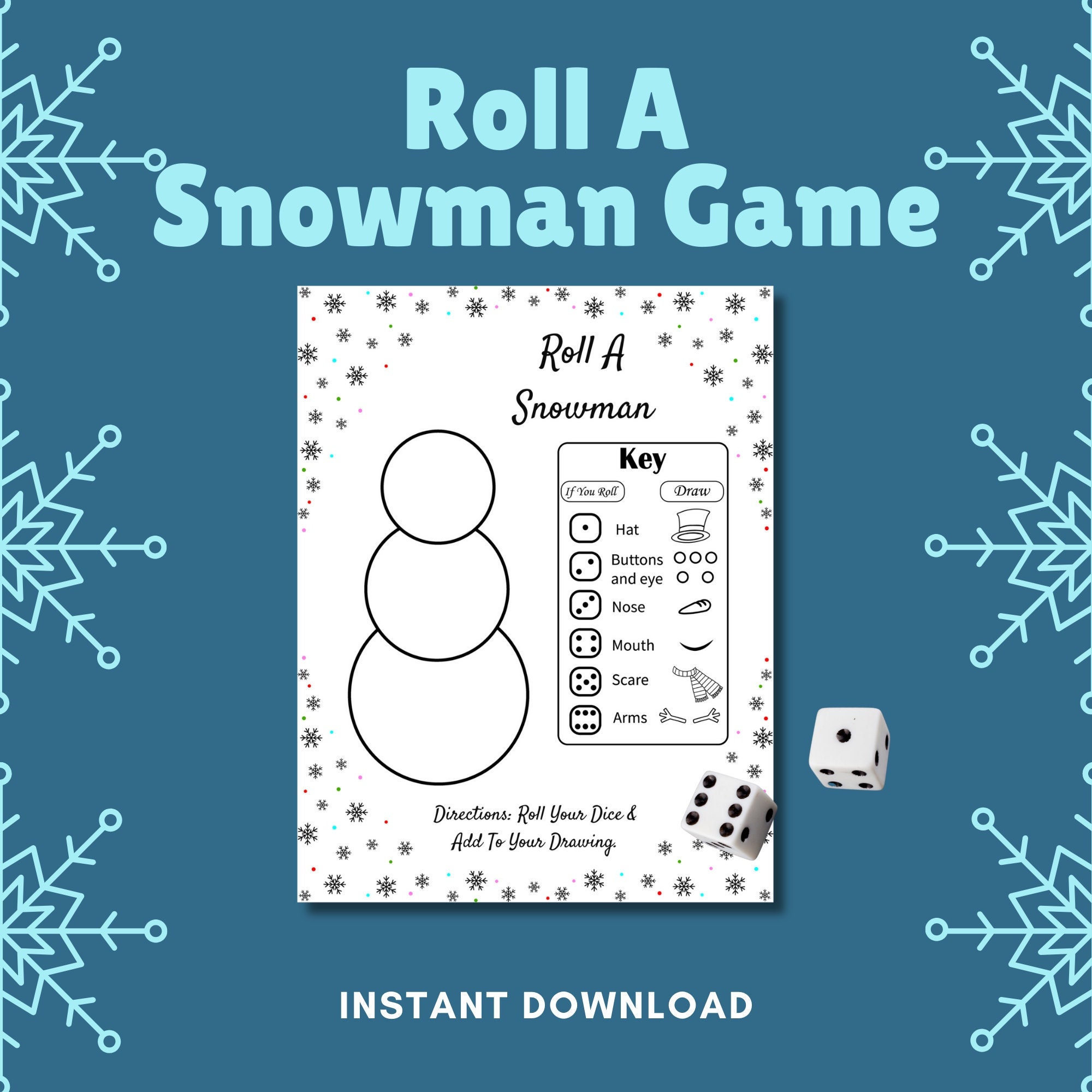 Roll A Snowman Game Printable, Roll A Snowman Game, Build A Snowman ...