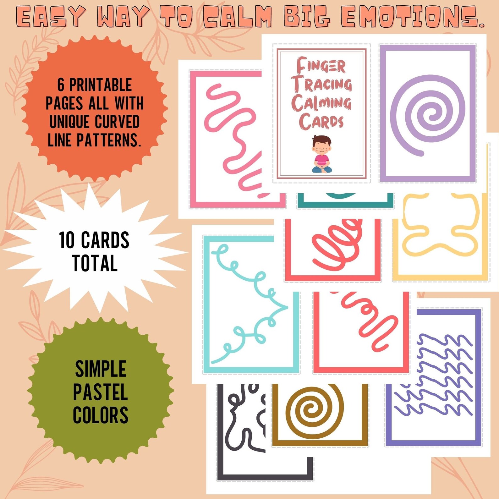 Finger Tracing Calming Cards, Printable Mindfulness Flashcards, Zen ...