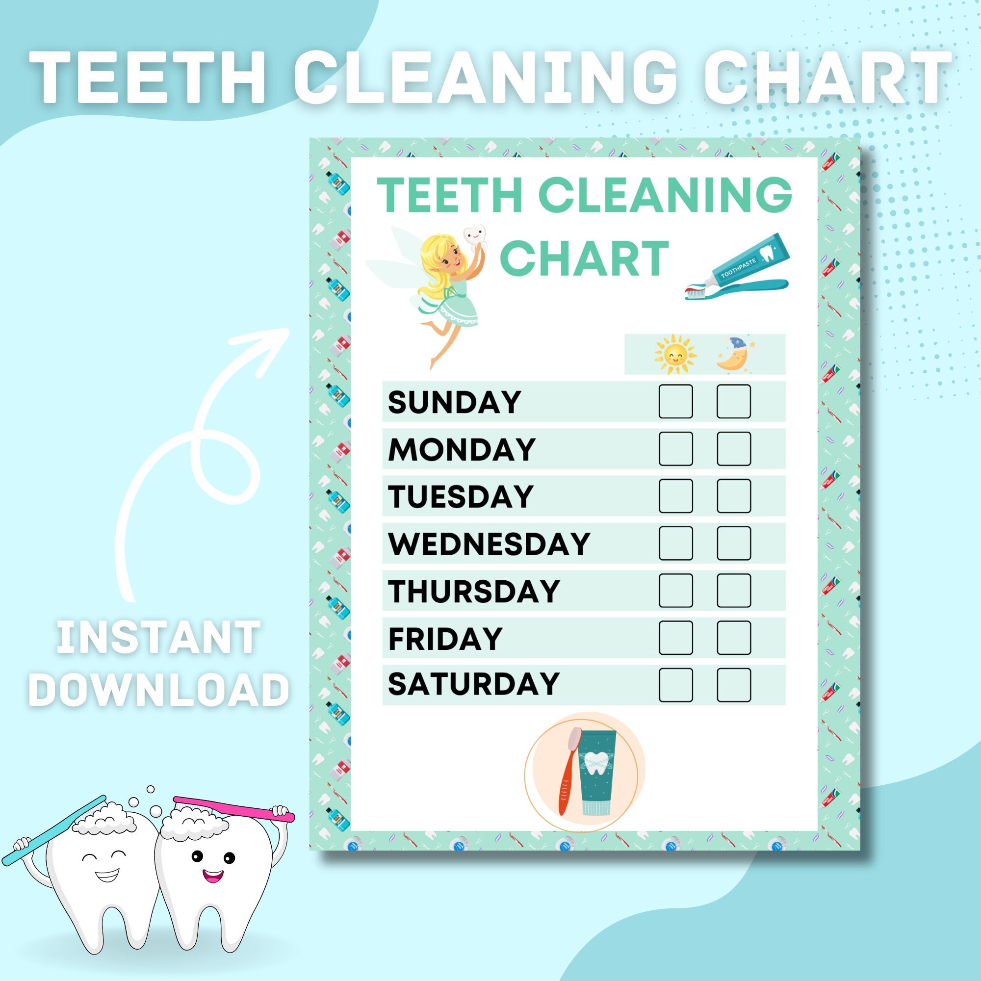 Kids Teeth Cleaning Chart Brushing Teeth Chart Oral Hygiene - Etsy