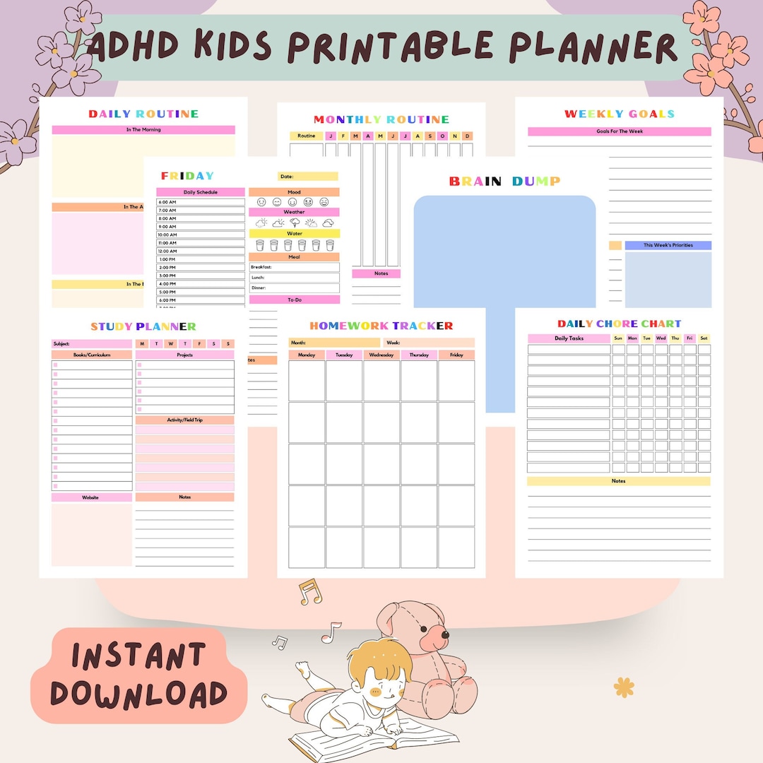 Organizational Skills, ADHD Printable Planner for Kids,adhd Planner ...