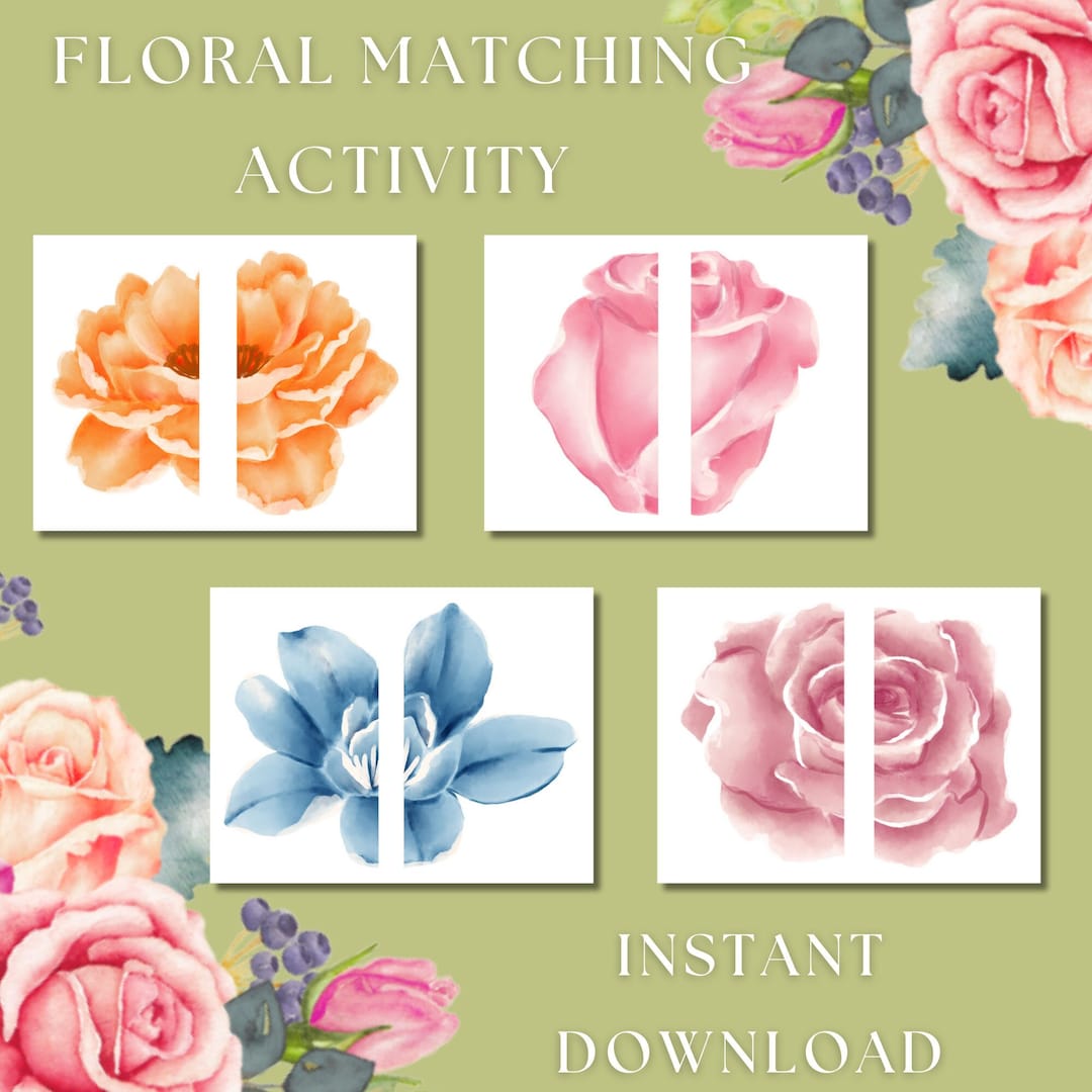 Floral Symmetry Matching Puzzle: Watercolor Flowers, Visual Skills ...