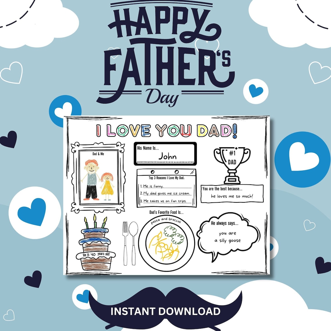 Fathers Day Coloring Page, Printable All About Dad,fathers Birthday ...