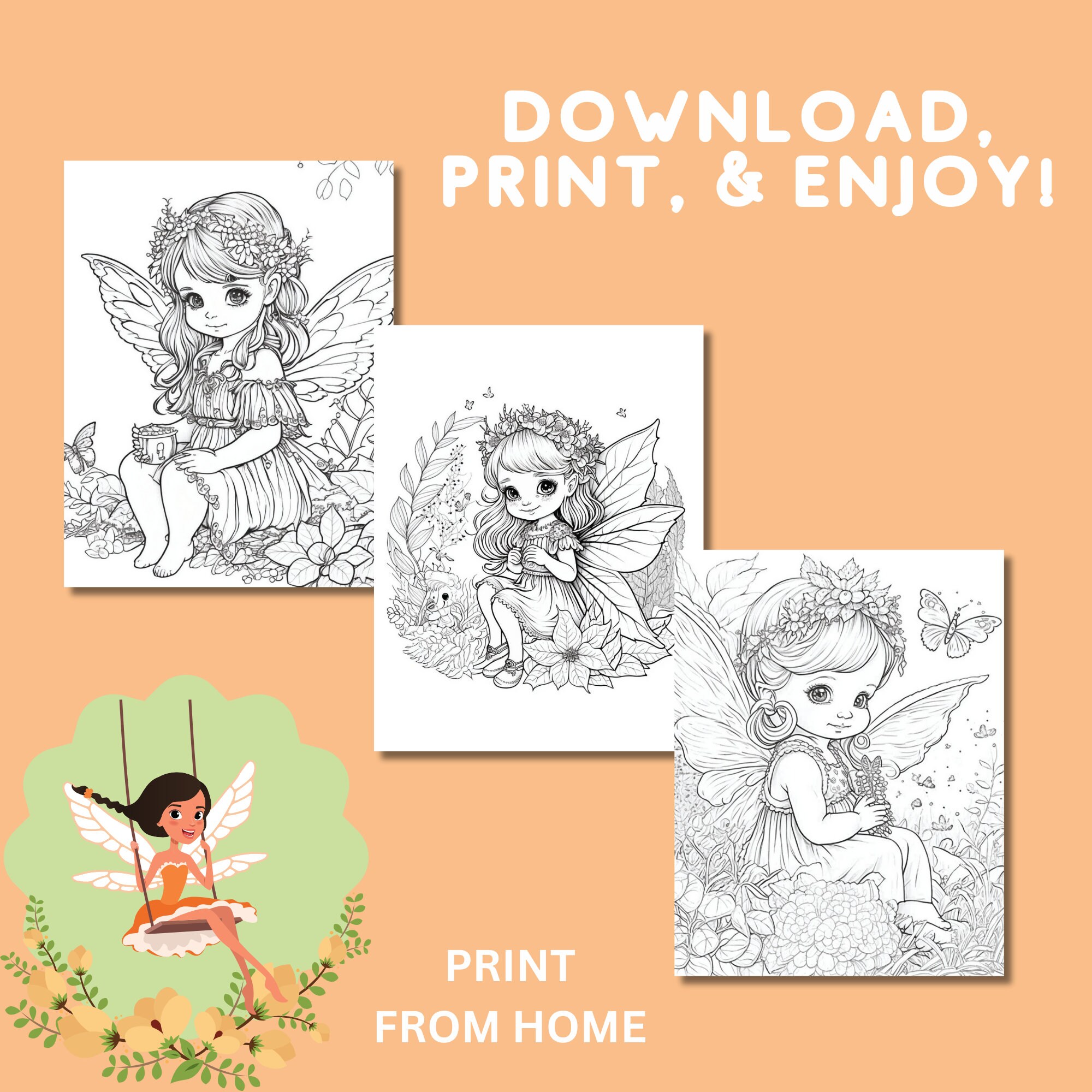 Magical Fairy Coloring Pages Adorable Coloring Books Fairy - Etsy
