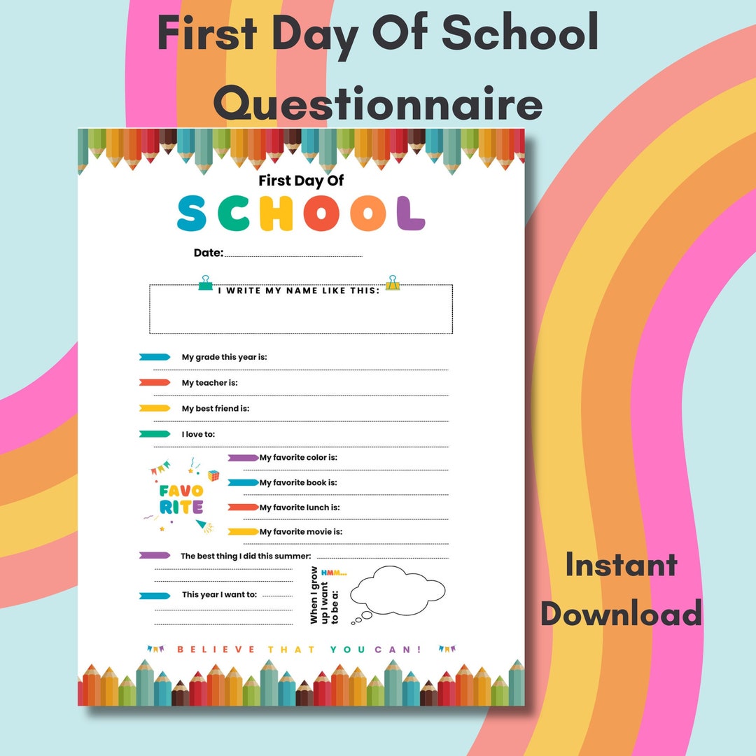 First Day of School Questionnaire: Fun Printable Activity (digital ...