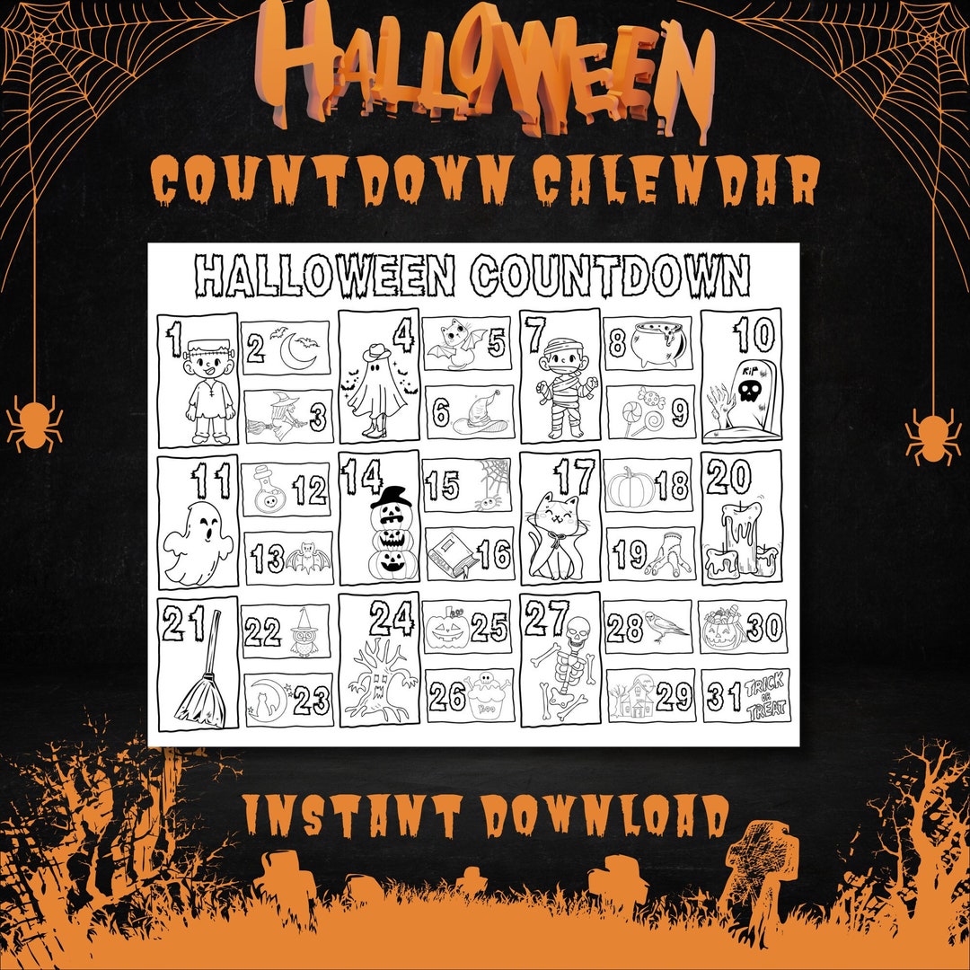 Halloween Countdown Calendar: Coloring & Sticker Activity (digital ...