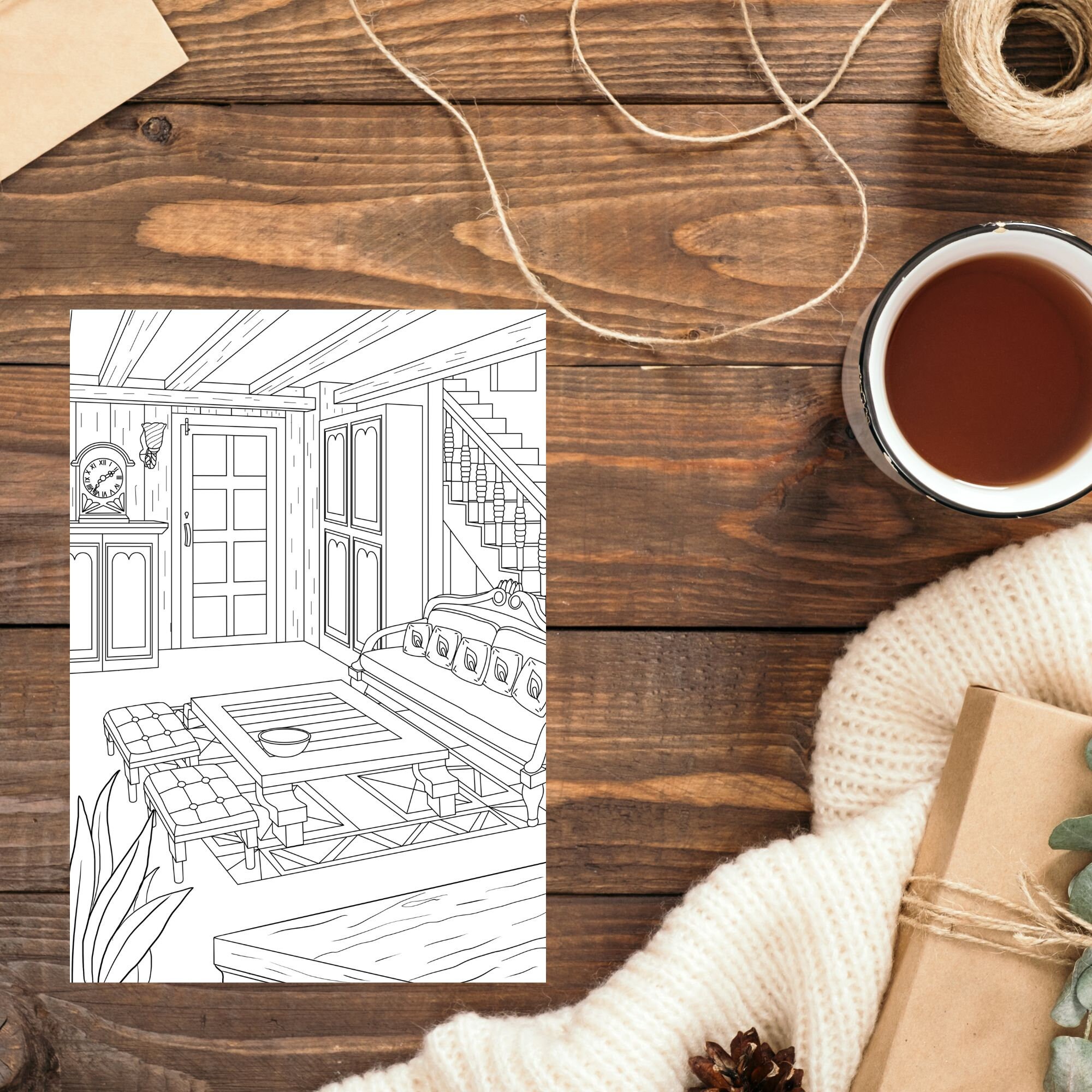 Interior Coloring Printables, Interior Coloring Book, Interior Coloring ...