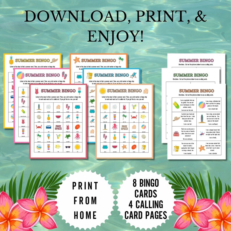 Summer Bingo Game for Kids, Printable Summer Bingo Cards, Summer Bingo ...
