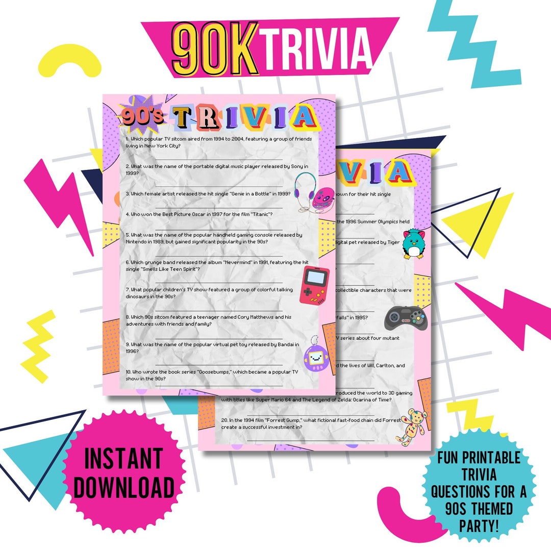 90s Nostalgia Trivia Game: Printable Party Questions (PDF Download) - Etsy