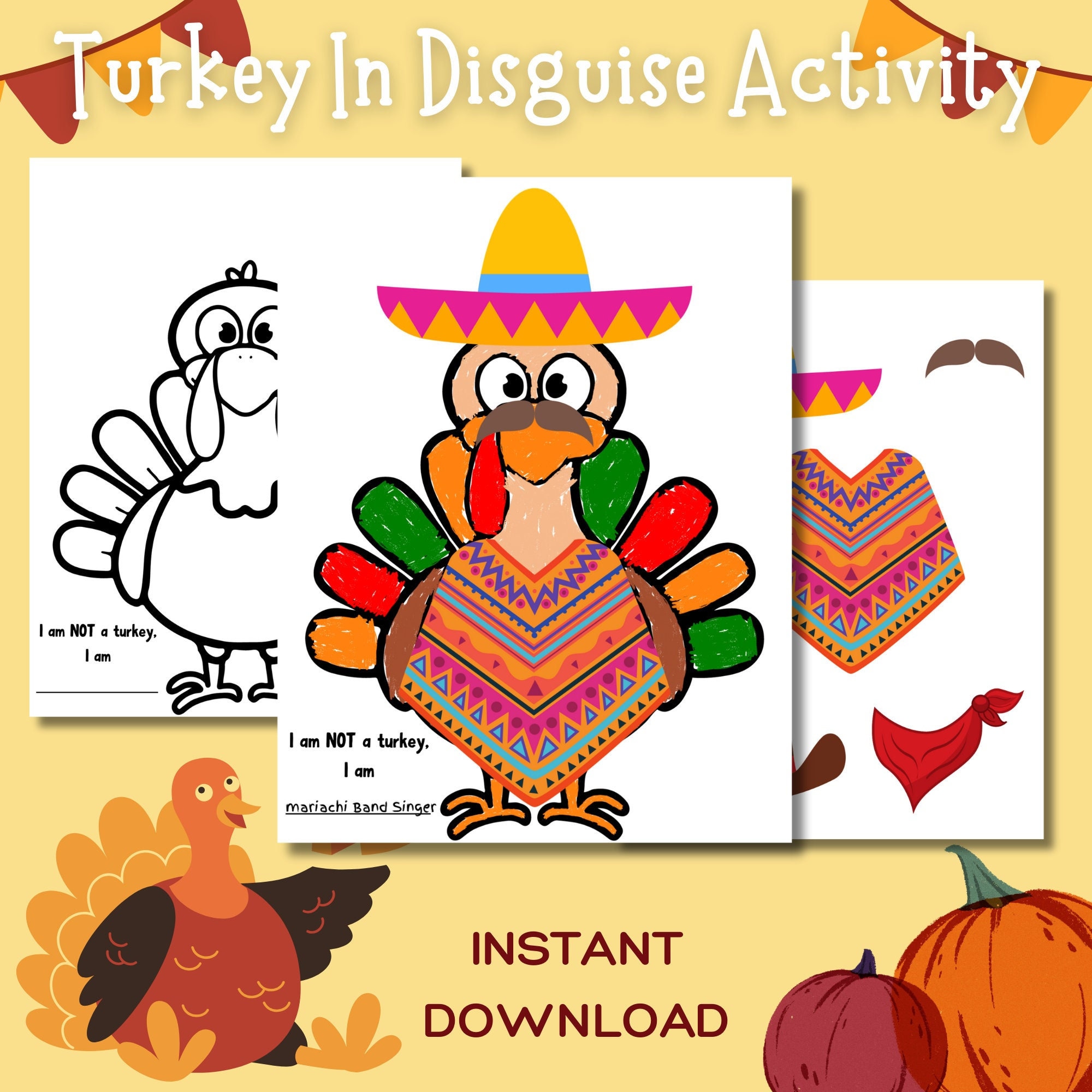 Turkey Disguise Craft: Thanksgiving Paper Doll Activity (digital ...