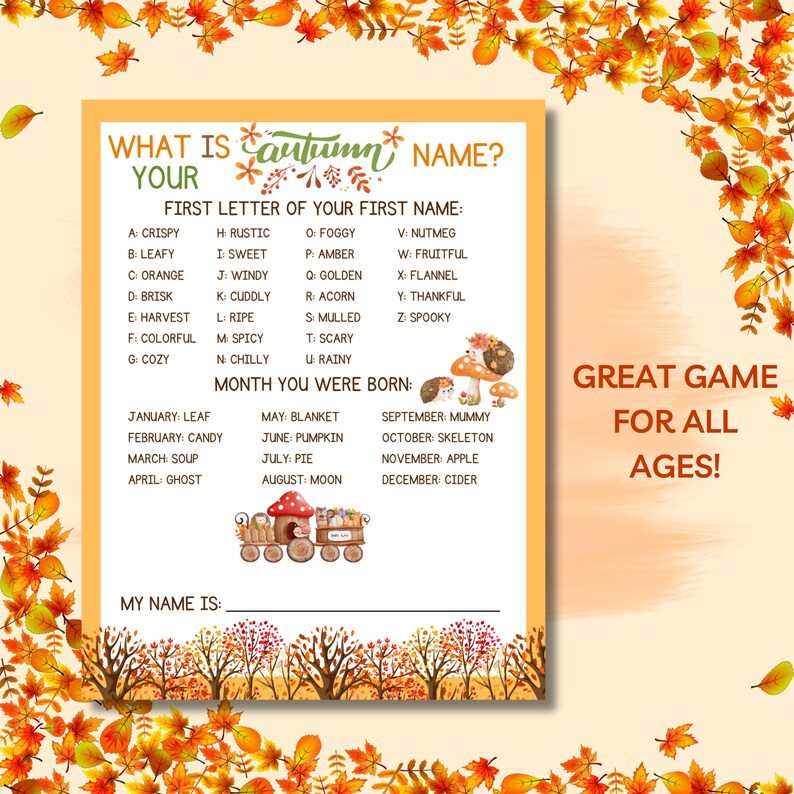 Autumn Name Generator, What's Your Name Sign,fall Name Game,slumber ...