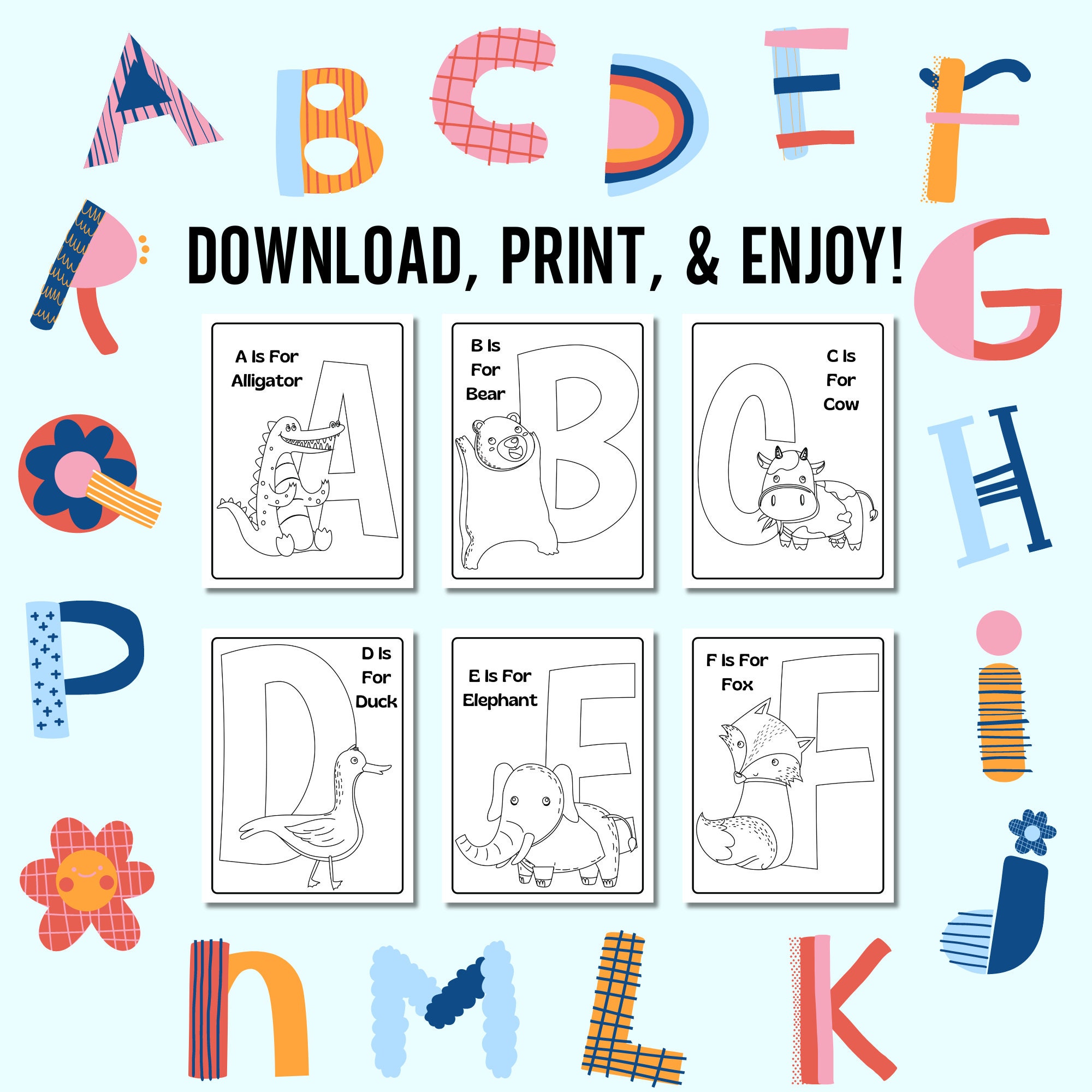 Simple Animal Coloring, Animal Alphabet Coloring Pages, ABC Book Baby ...