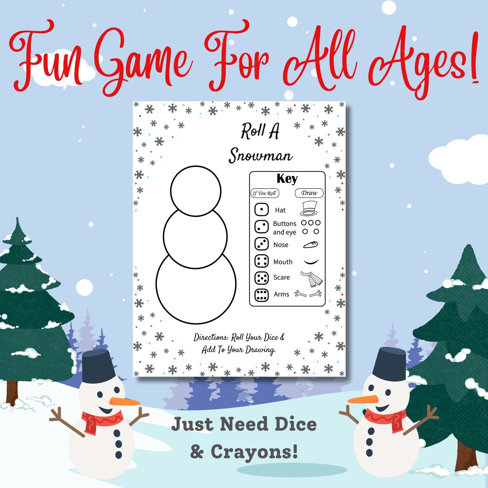 Roll A Snowman Game Printable, Roll A Snowman Game, Build A Snowman ...