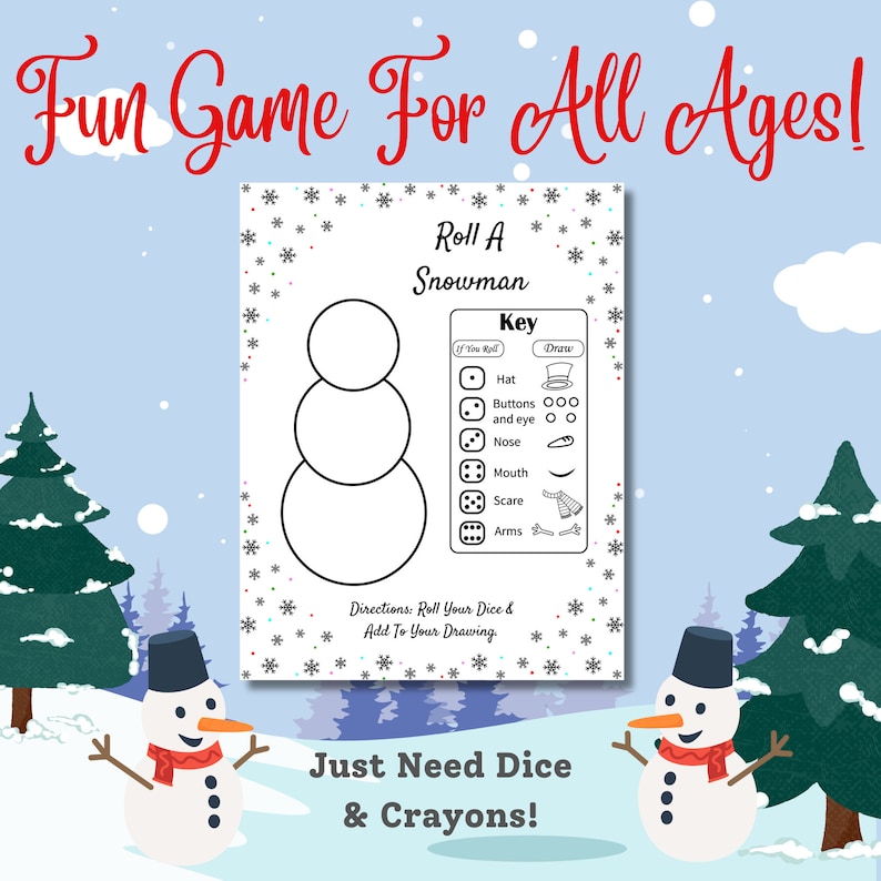 Roll A Snowman Game Printable, Roll A Snowman Game, Build A Snowman ...