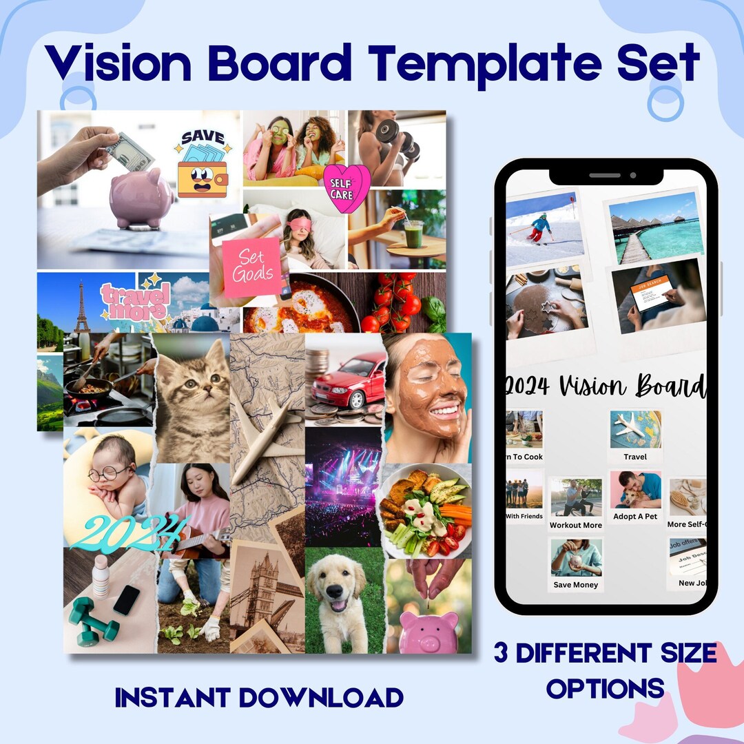 2024 Vision Board Bundle, Printable Vision Board Bundle, Manifest Checks,vision Board Kit ...