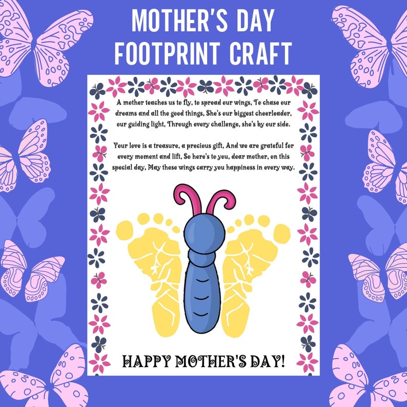 Mothers Day Butterfly Footprint Craft, Butterfly Footprint, DIY Memory ...
