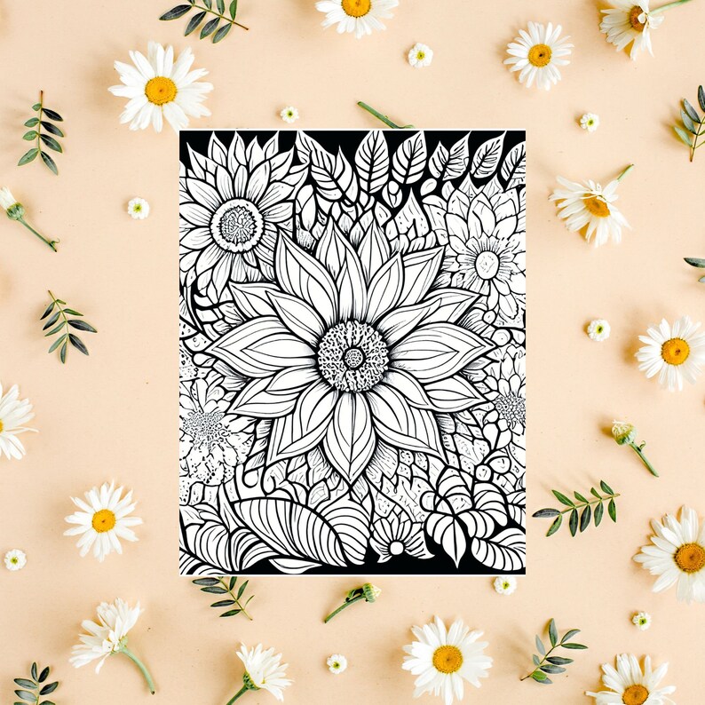 Flower Pattern Coloring Pages Floral Pattern Coloring - Etsy