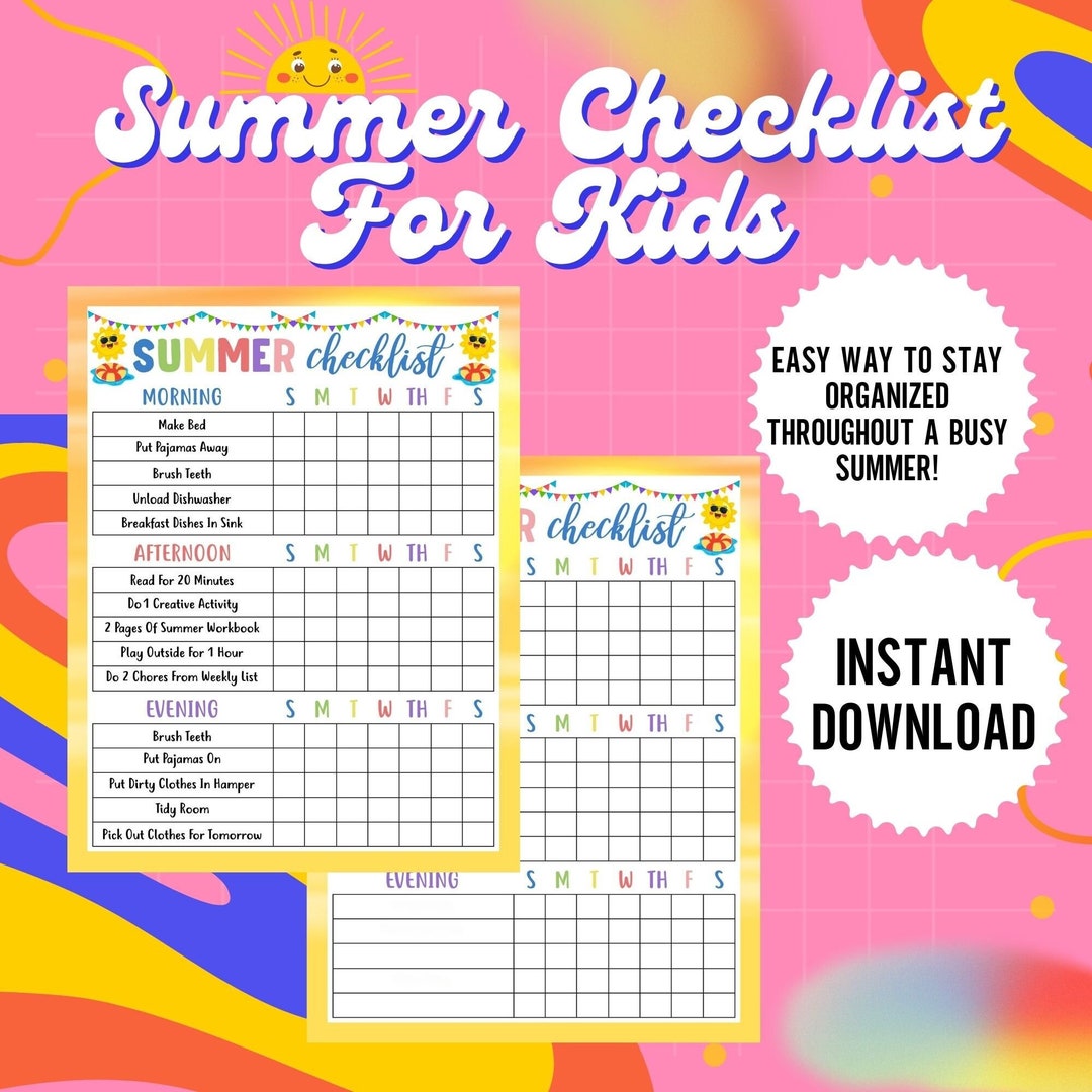 Summer Fun Checklist for Kids: Chore Chart Printable (digital Download ...