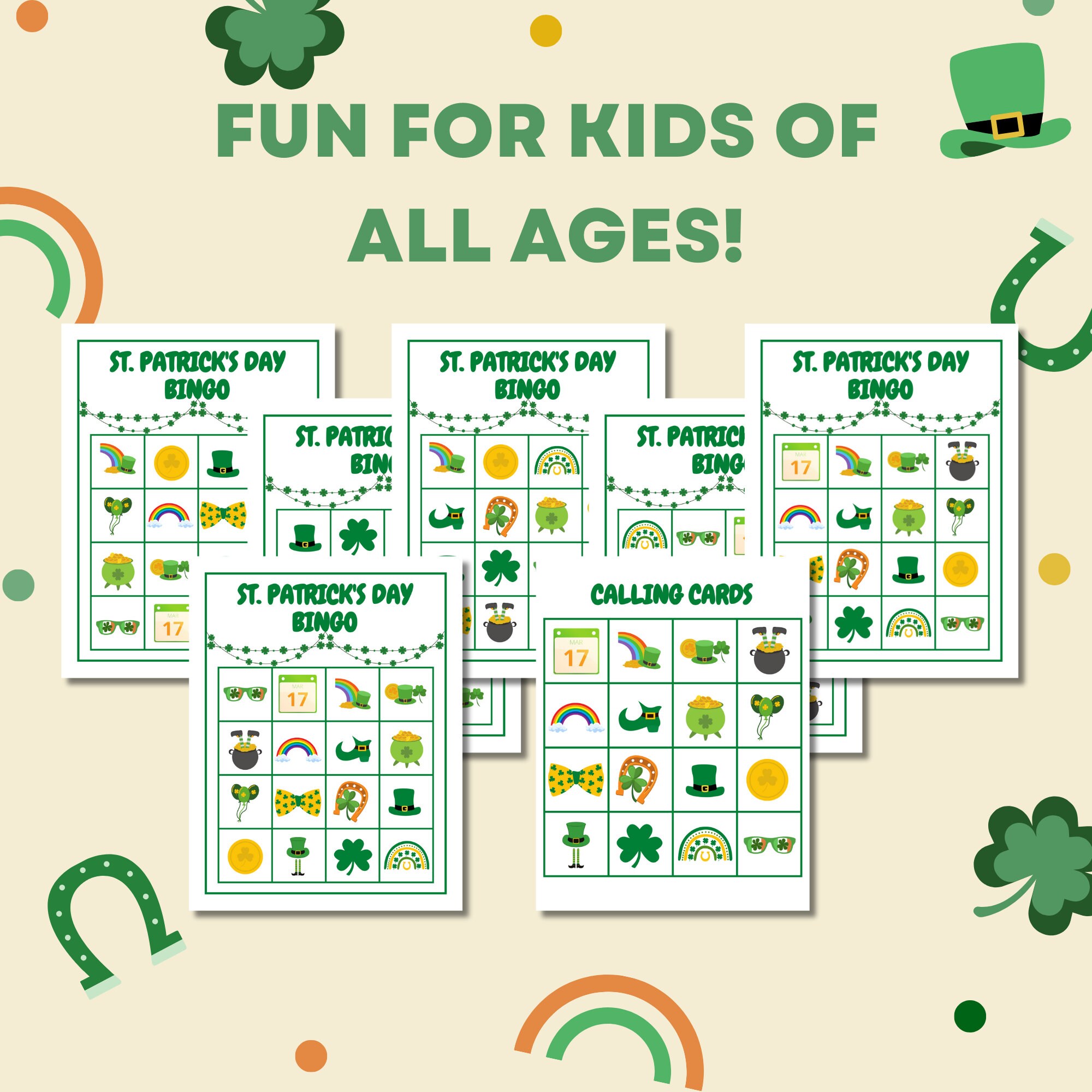 St. Patrick's Day Bingo Game for Kids: Leprechaun & Rainbow (digital ...