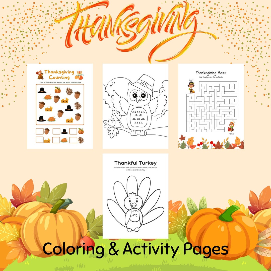 Thanksgiving Coloring & Activity Pages: Maze, Turkey, Owl (PDF Download ...