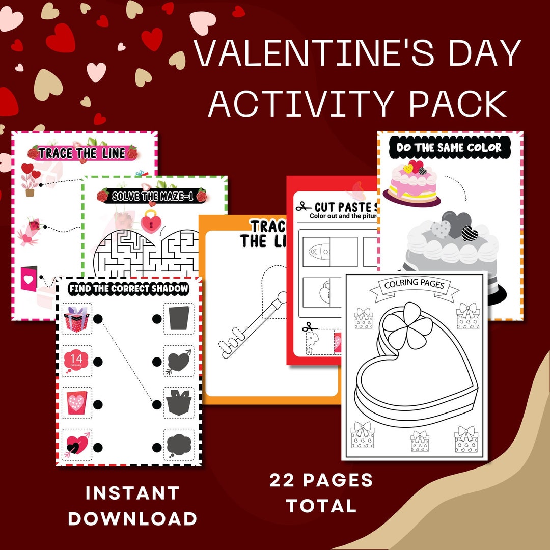 Printable Valentines Day Preschool Activity Bundle, Trace the Line ...